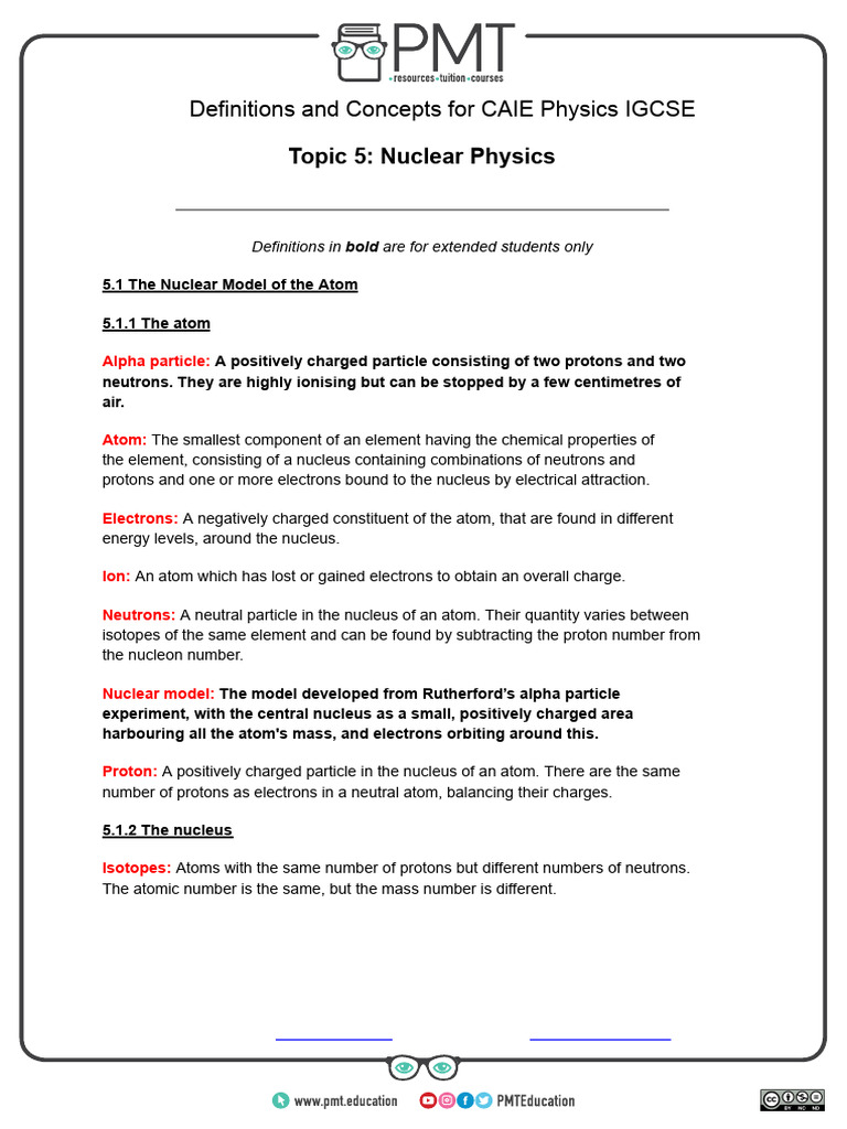Definitions - Topic 5 Nuclear Physics - CAIE Physics IGCSE (2) | PDF ...