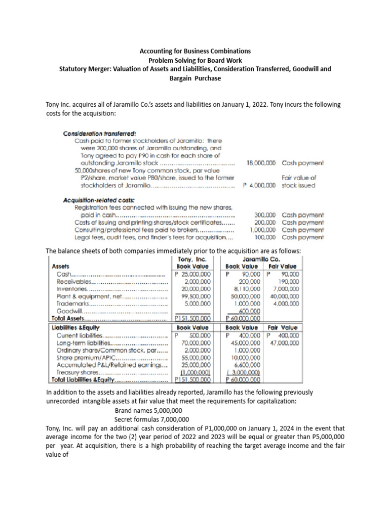 Business Combinations - Boardwork | PDF