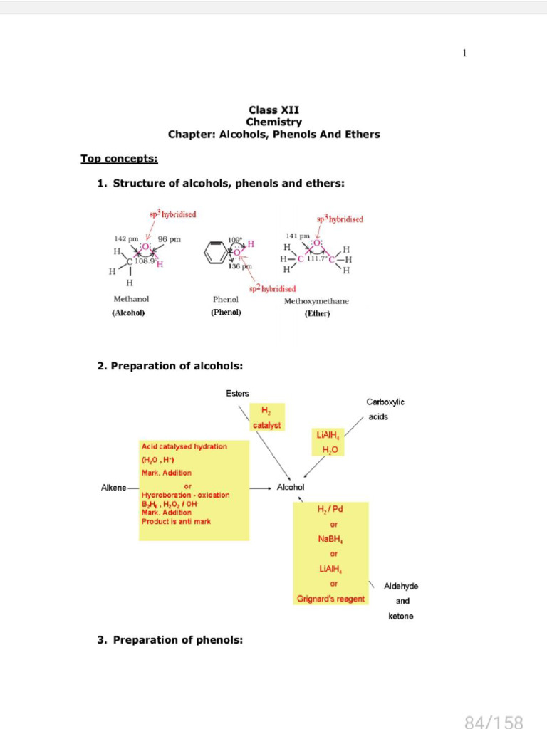 Alcohols phenols and ether | PDF | Ether | Chemical Reactions