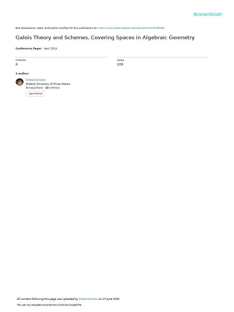 Galois Theory and Schemes. Covering Spaces in Algebraic Geometry | PDF ...