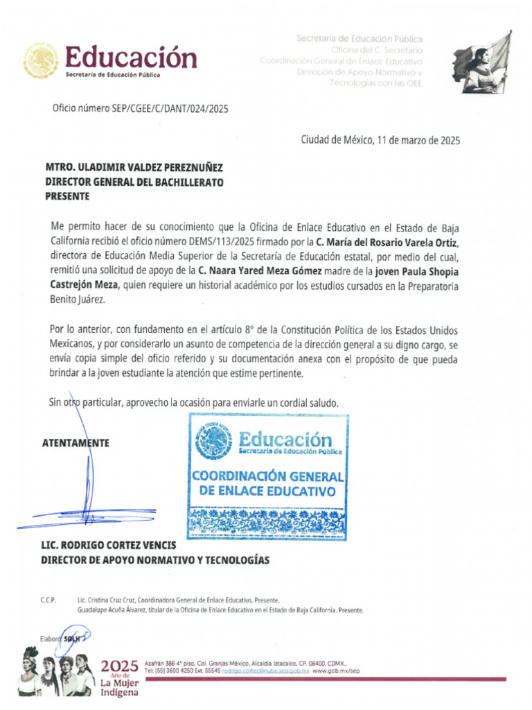 Oficio 024 DANT DGB Historial Académico Firmado | PDF