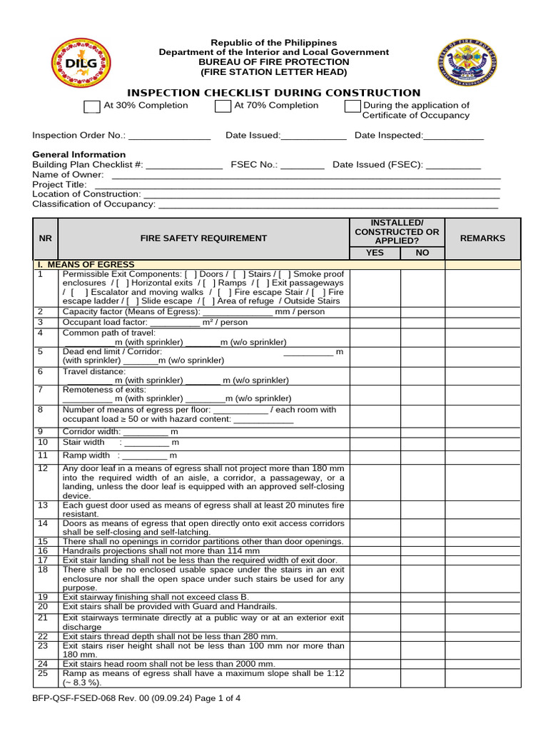 FSED-068-Inspection-Checklist-During-Construction-Rev00-NEW | PDF ...