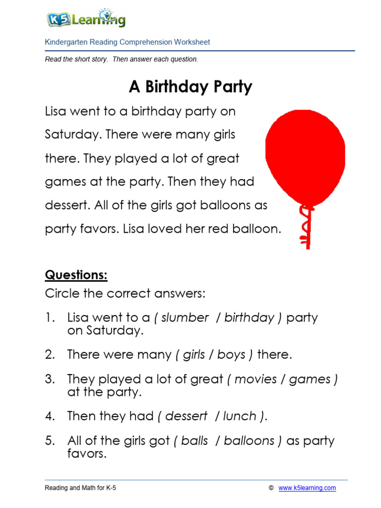 Birthday Party Reading Comprehension | PDF