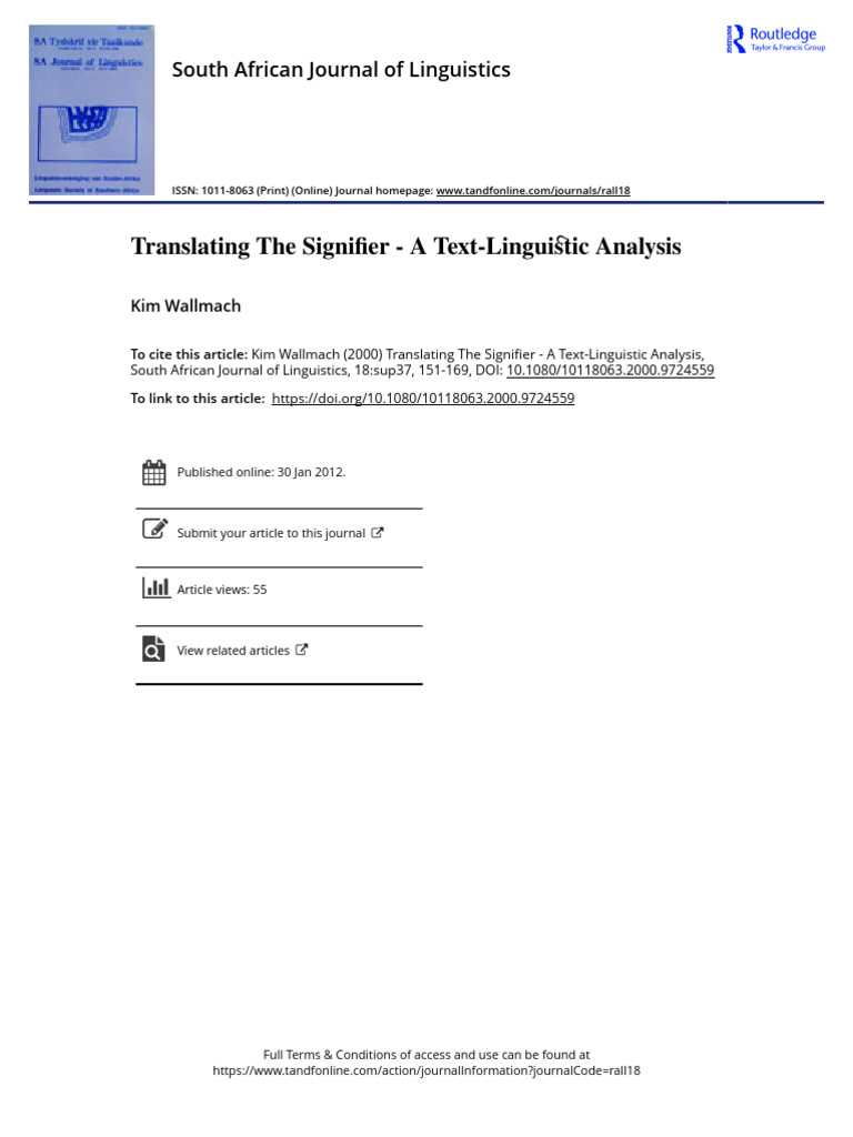 Translating The Signifier - A Text-Linguistic Analysis | PDF ...