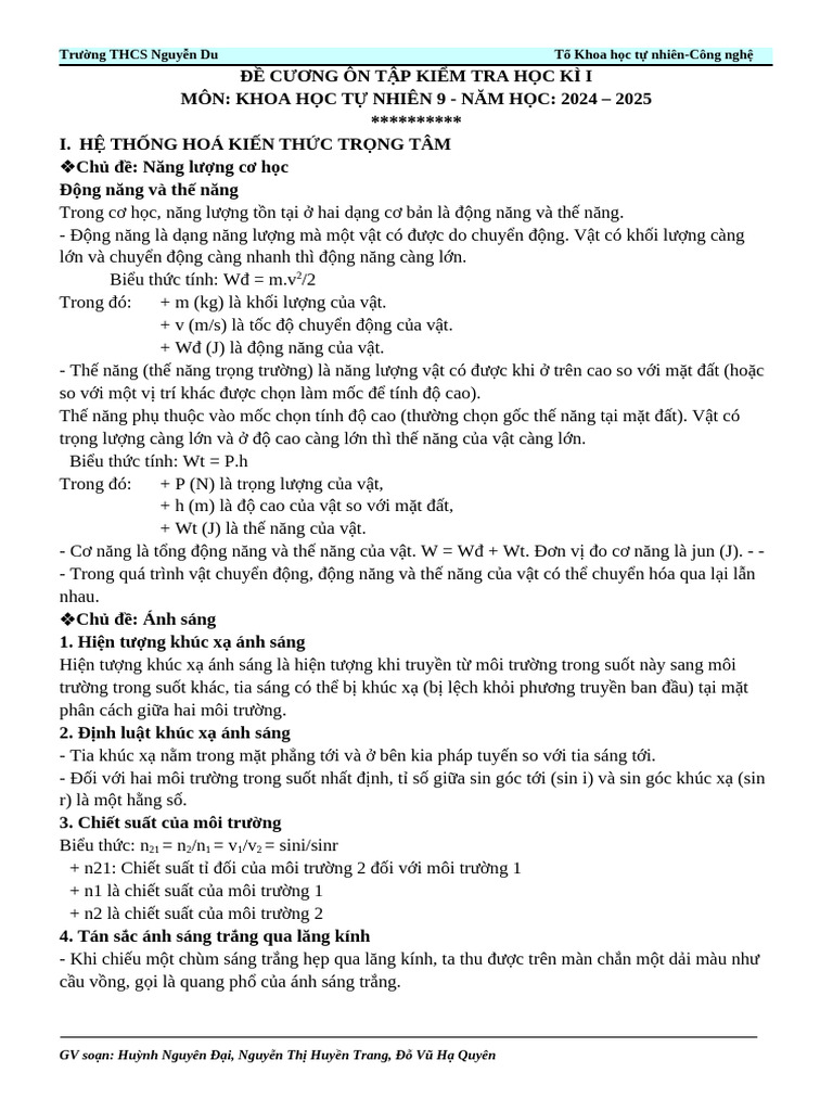 KHTN 9 - de Cuong ck1 - 24 25 | PDF