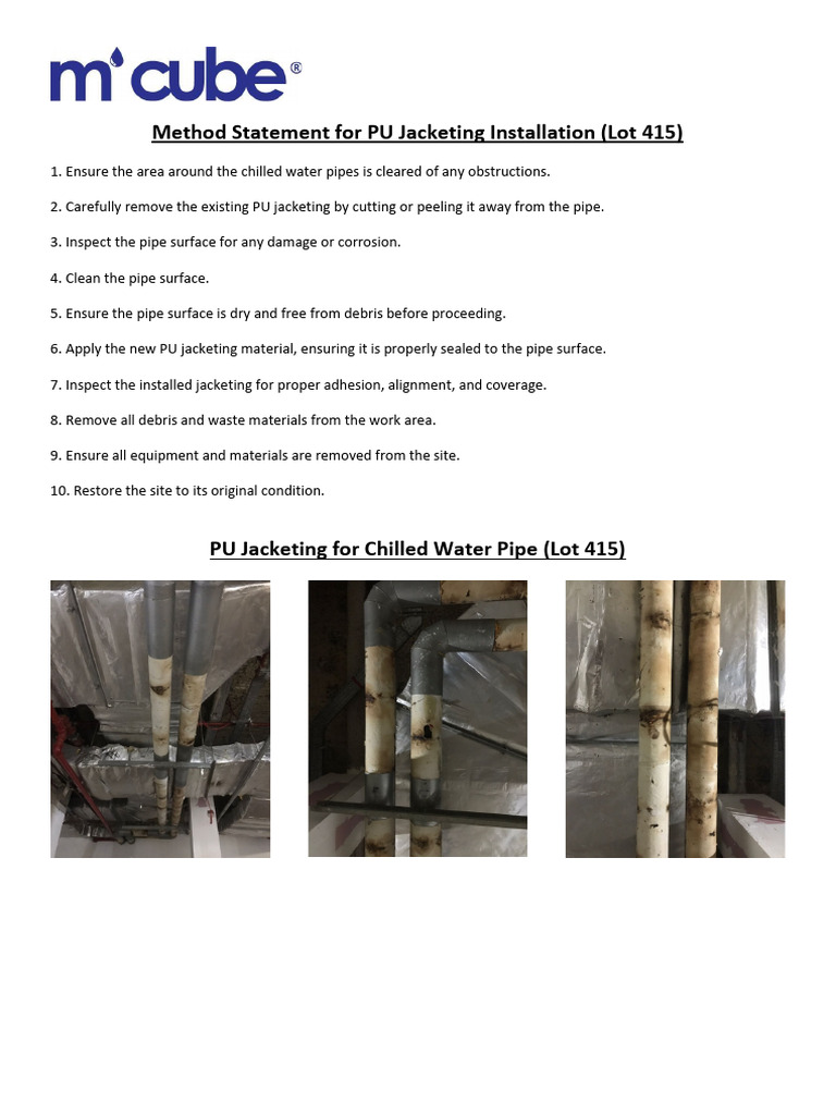 Method Statement For PU Jacketing Installation (Lot 415) | PDF