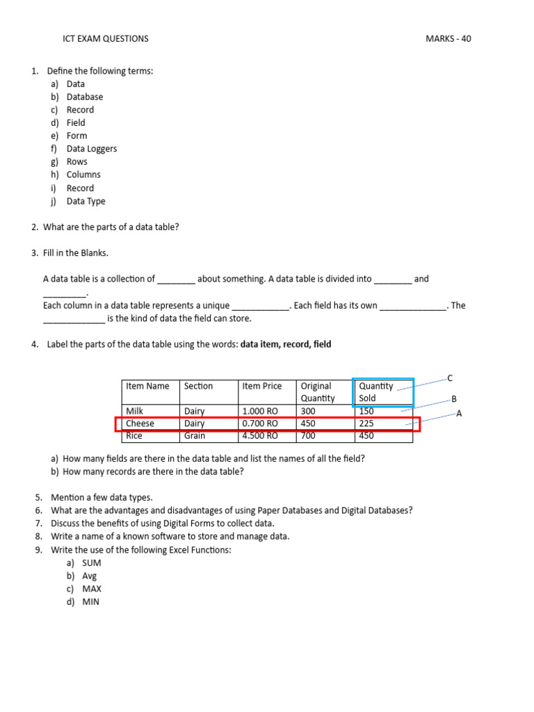 ICT Exam Questions and Definitions | PDF