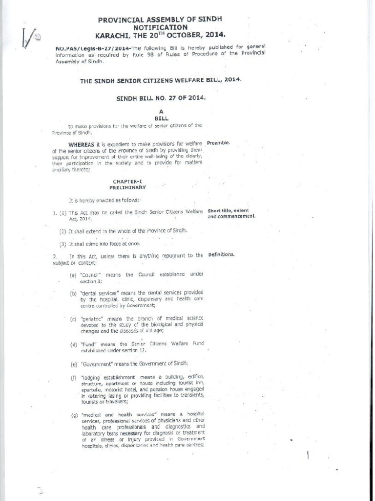 The_Sindh_Senior_Citizens_Welfare_Bill,_2014 (2) | PDF