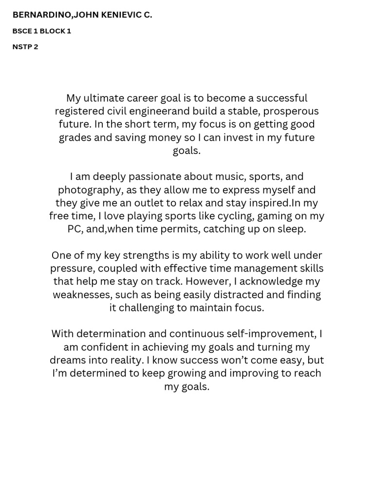Career Aspirations of a Civil Engineer | PDF