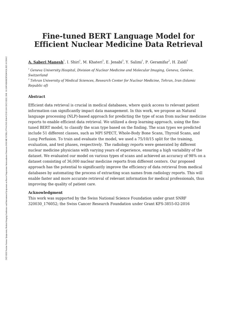 Fine-Tuned BERT Language Model For Efficient Nuclear Medicine Data ...