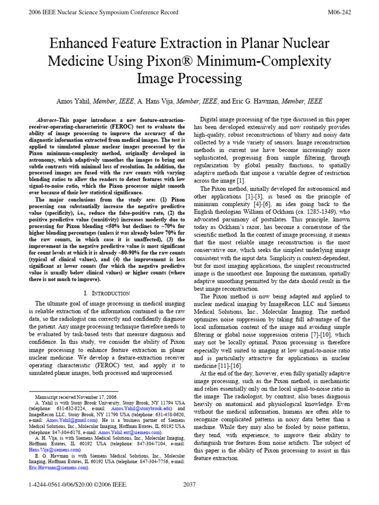 Enhanced Feature Extraction in Planar Nuclear Medicine Using Pixon Minimum-Complexity Image ...