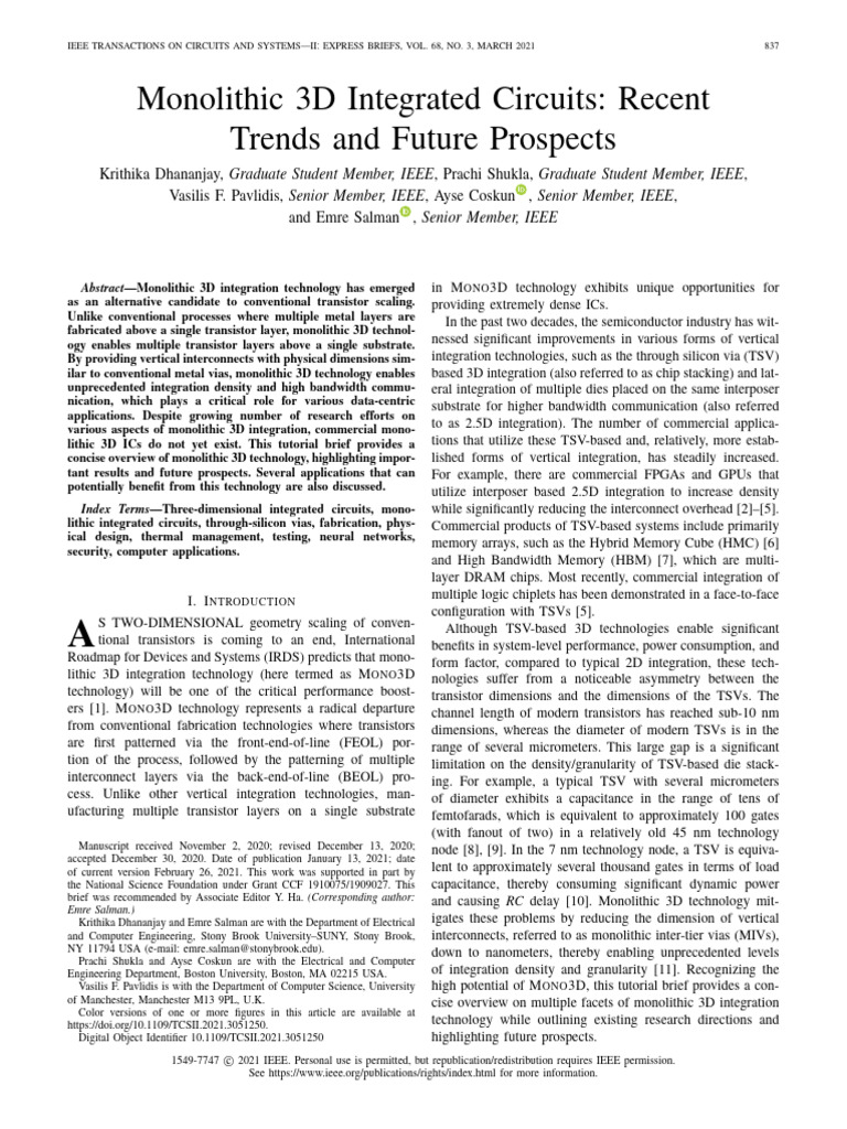 Monolithic 3D ICs: Trends & Prospects | PDF | Semiconductor Device ...