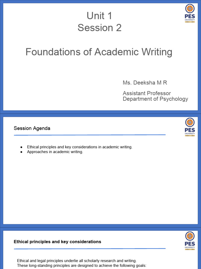 Unit 1 Session 2 Foundations of Academic Writing: Ms. Deeksha M R ...