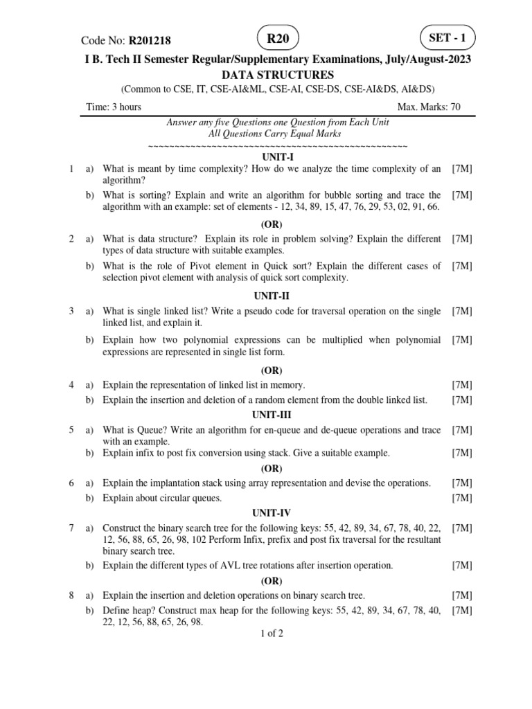 Data Structures Exam Questions 2023 | PDF | Computer Programming ...