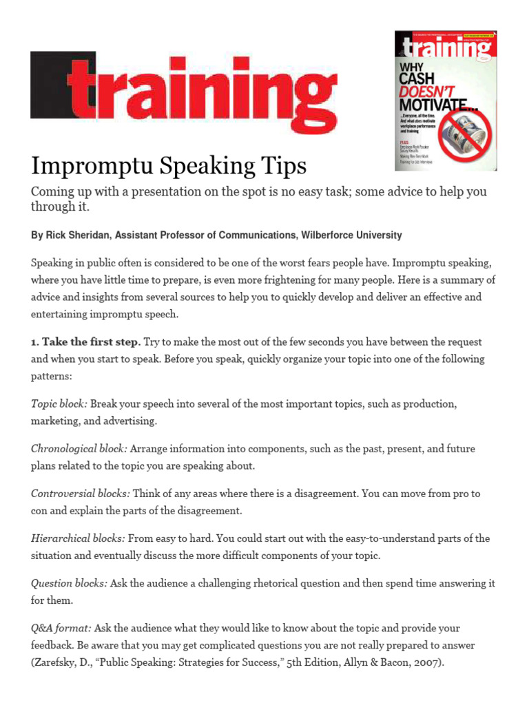 Impromptu Speaking Tips | PDF