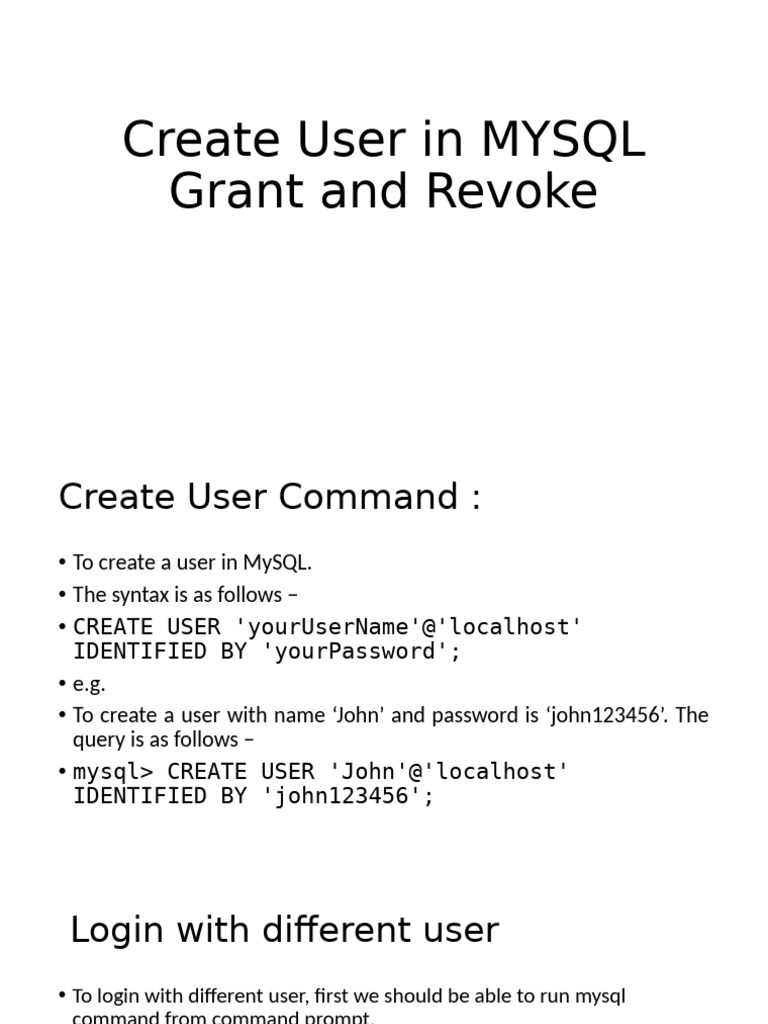 Create User, Grantand Revoke | PDF | Database Index | Table (Database)