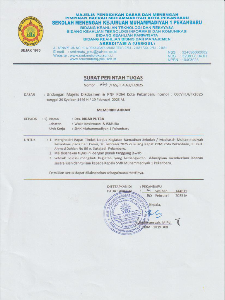 263-TGS - 2025 Surat Perintah Peserta Rapat Tindak Lanjut Kegiatan Ramadhan Dikdasmen PNF PDM ...