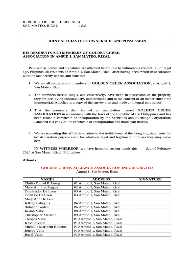 Affidavit of Ownership and Possession | PDF | Affidavit | Legal Procedure