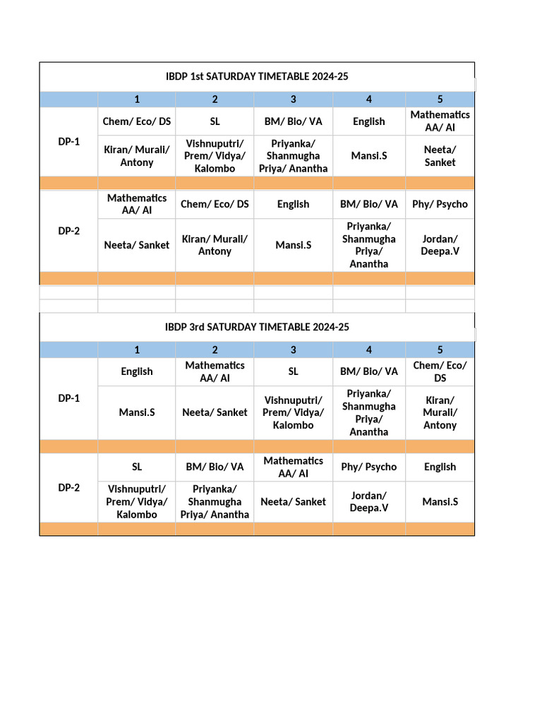 Ibdp 1st and 3rd Saturday Timetable 2024 | PDF