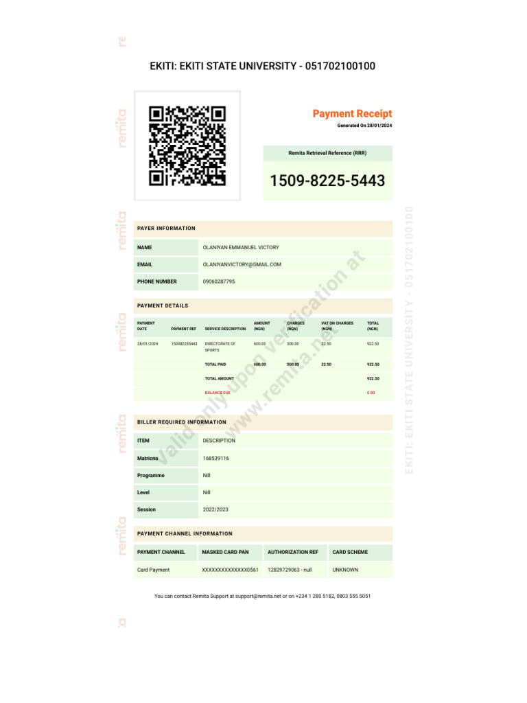 Ekiti State University Sports Receipt | PDF | Payments | Services ...