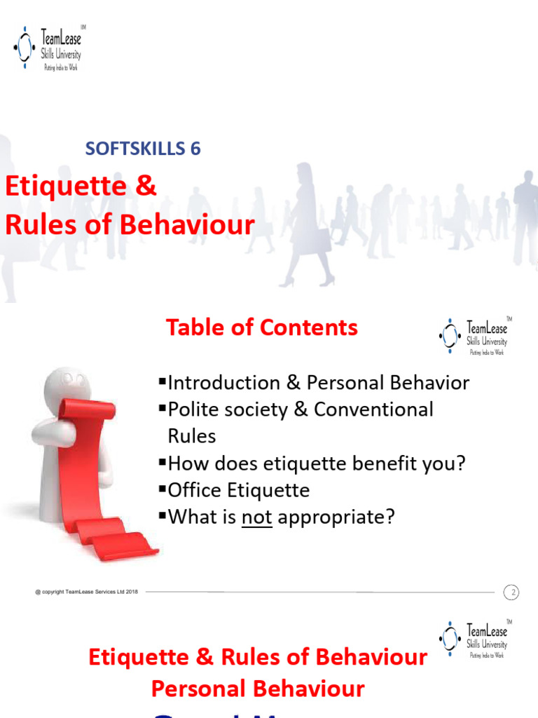 Session 6 (Etiquette & Rules of Behaviour) | PDF | Etiquette | Social ...