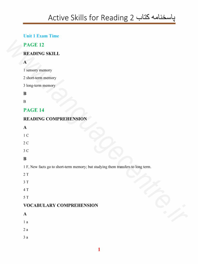 Active Skills for Reading 2 Answer Key Sample前三单元 | PDF