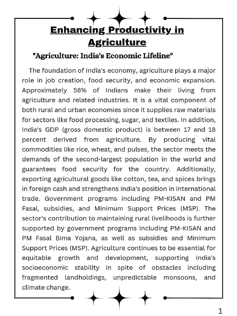 Essay On "Enhancing Productivity in Agriculture" | PDF