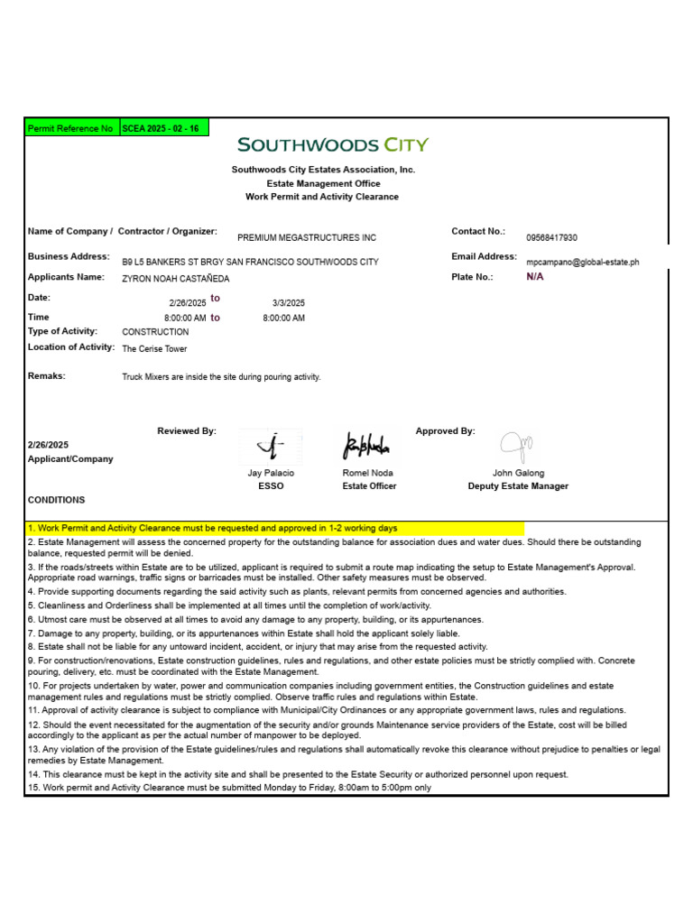 Work Permit - Concrete Pouring | PDF | Justice | Crime & Violence
