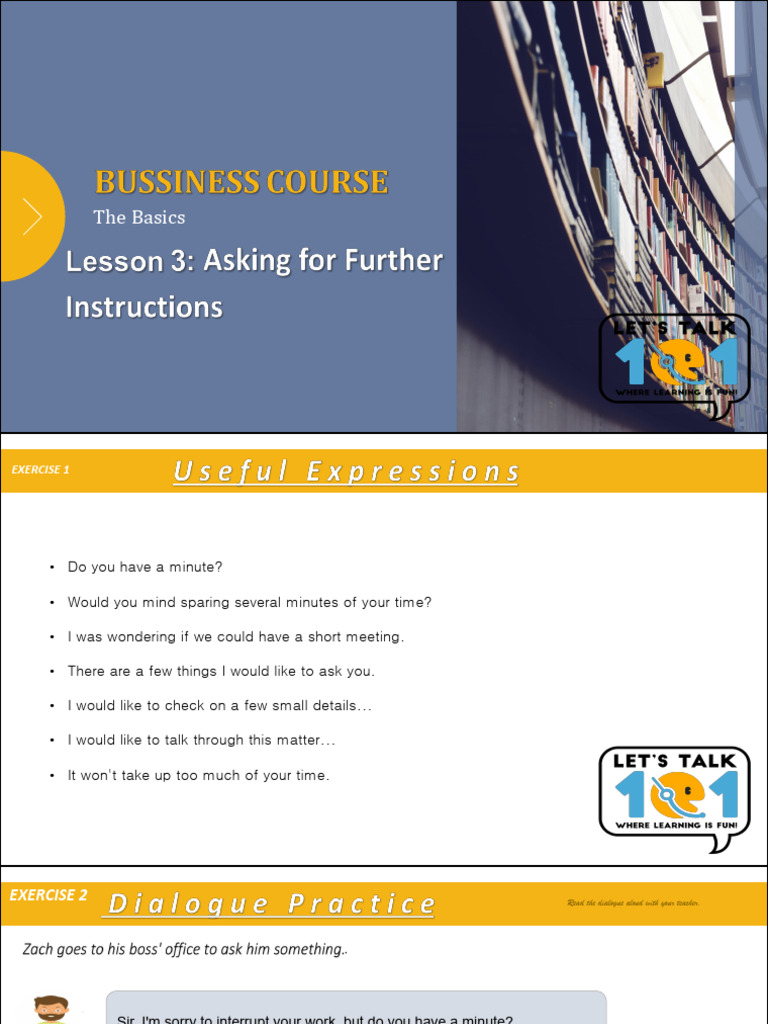 Lesson 3 Asking Further Instructions | PDF