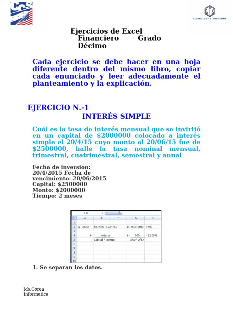 Ejercicios de Excel Financiero para Décimo | PDF | Interés | Tasas de interés