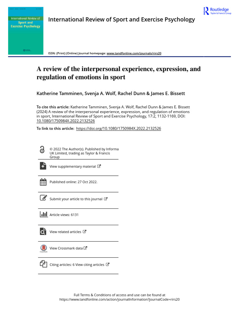 Emotions in Sport: Interpersonal Dynamics | PDF | Emotions | Emotional ...