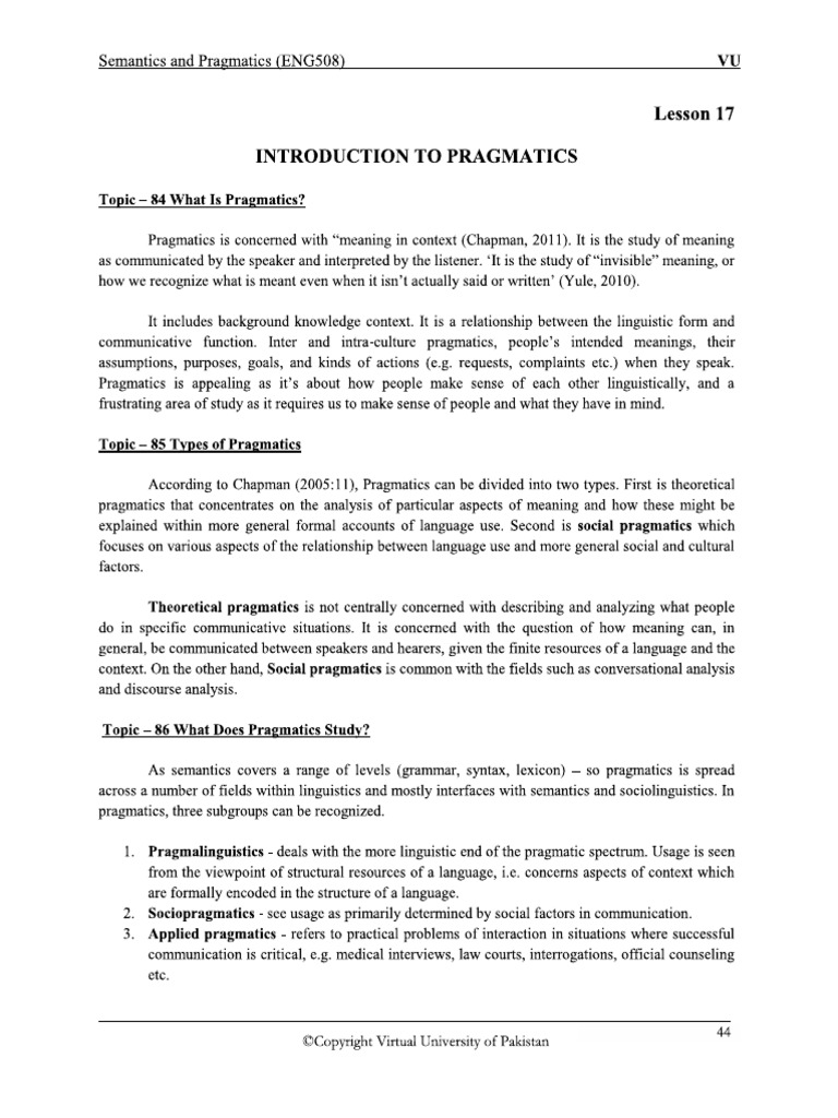 Pragmatics in Discourse | PDF