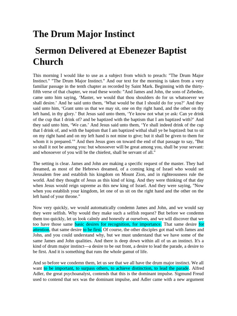 The Drum Major Instinct | PDF | Baptism | Jesus