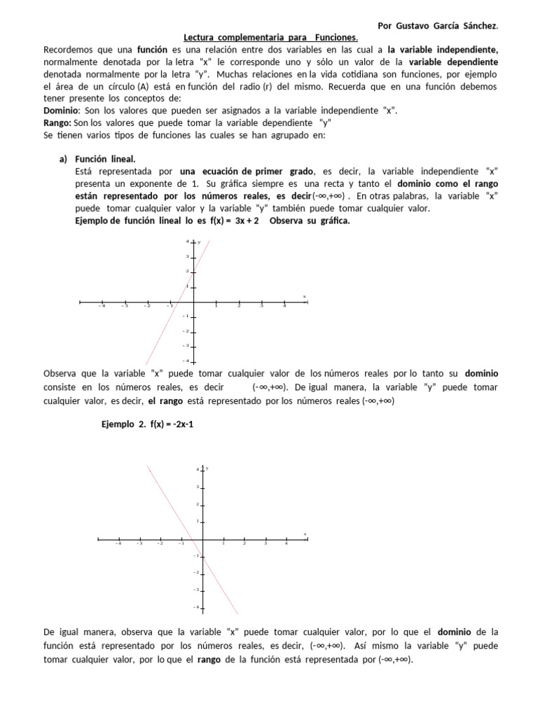 Lectura Complementaria para Funciones y Gráficas. | PDF | Logaritmo | Variable (Matemáticas)