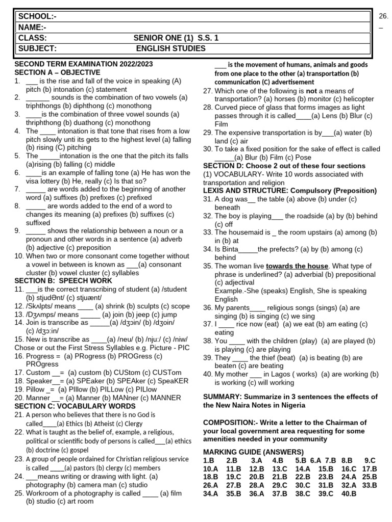 English Studies Exam 2022/2023 | PDF | Adjective | English Language
