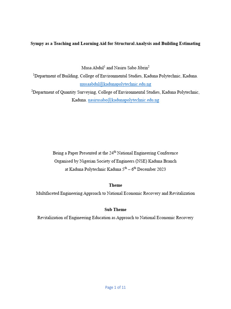 Sympy for Structural Analysis Education | PDF | Mathematics ...