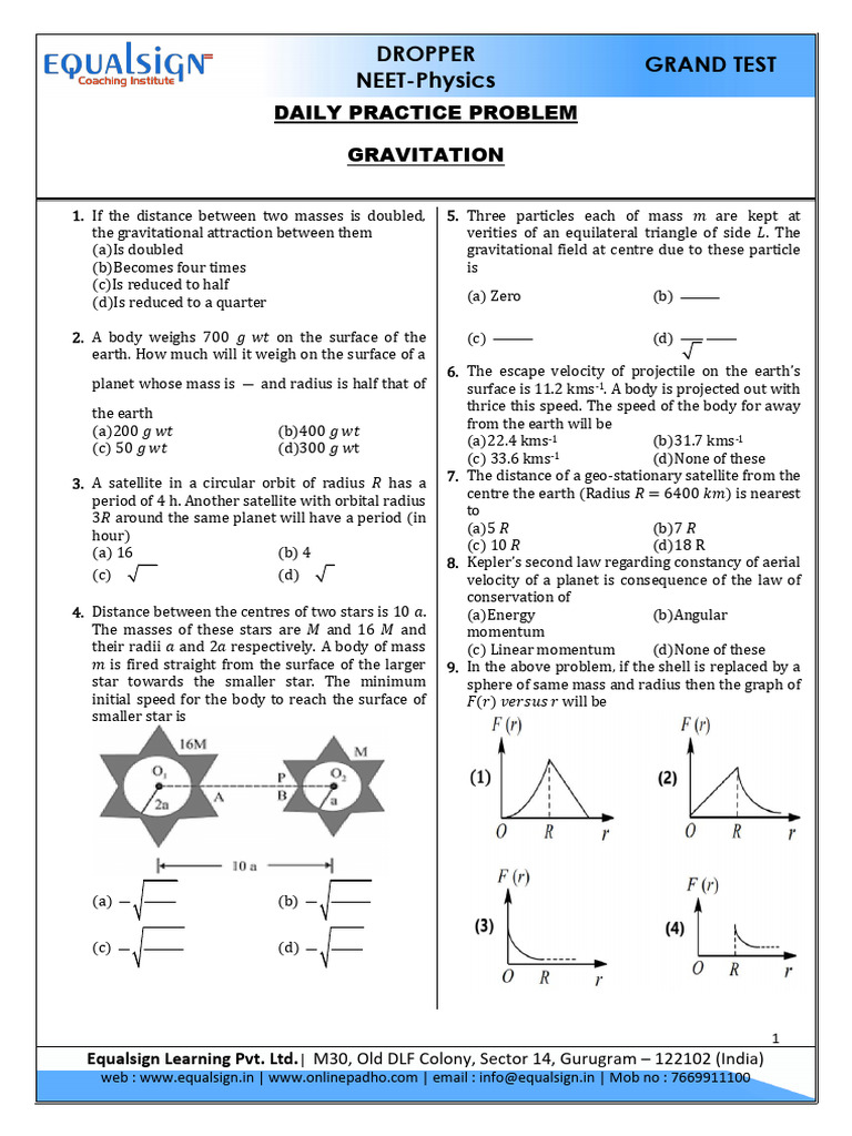 Neet Droppers Gravitation 01 | PDF | Force | Orbit
