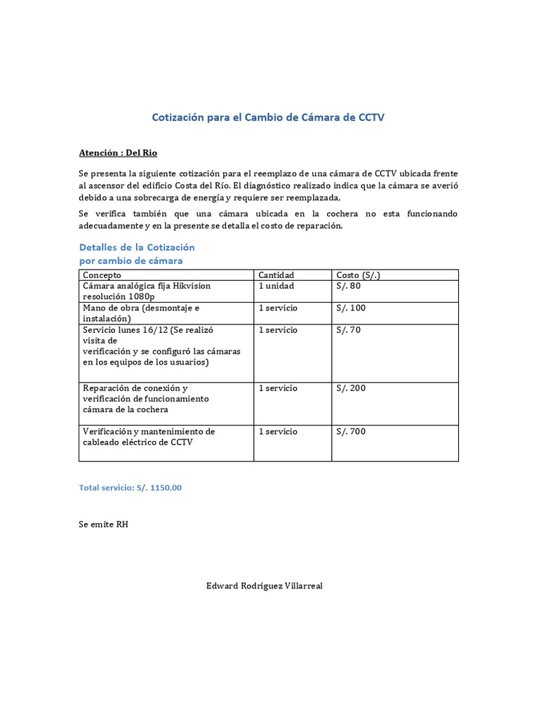 Cotizacion Sistema Camara CCTV | PDF