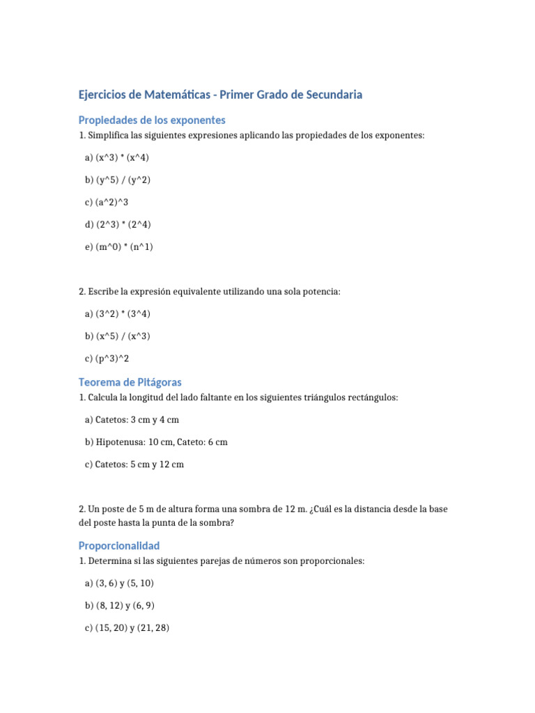 Ejercicios Matematicas Secundaria | PDF