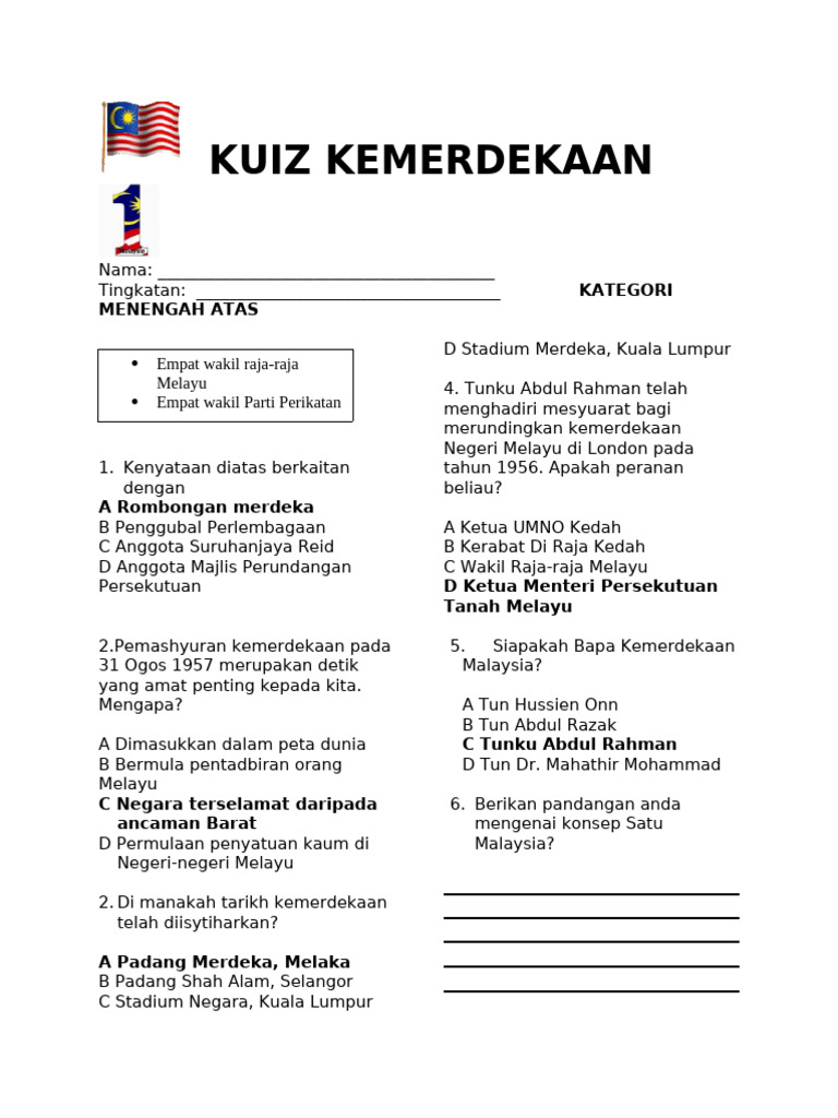 KUIZ KEMERDEKAAN | PDF