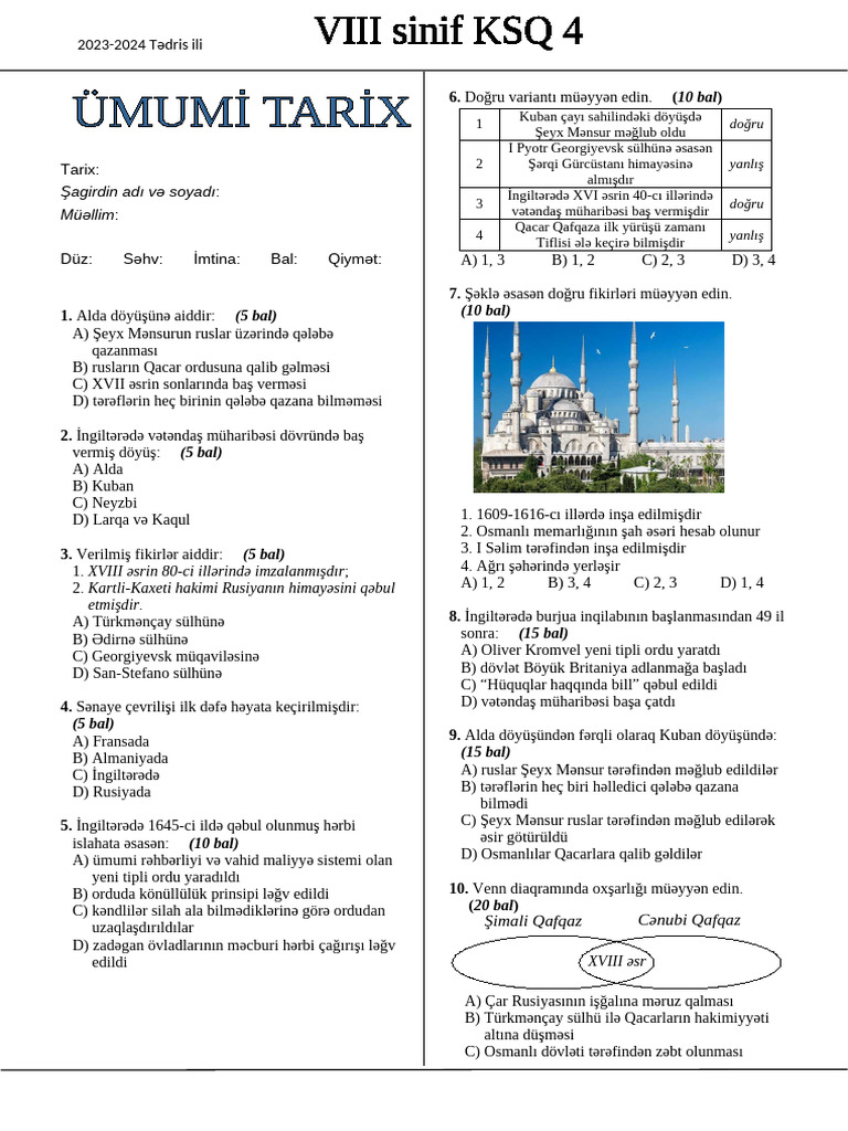 VIII Sinif KSQ 4 Üm Hazır Ş - 111354 | PDF