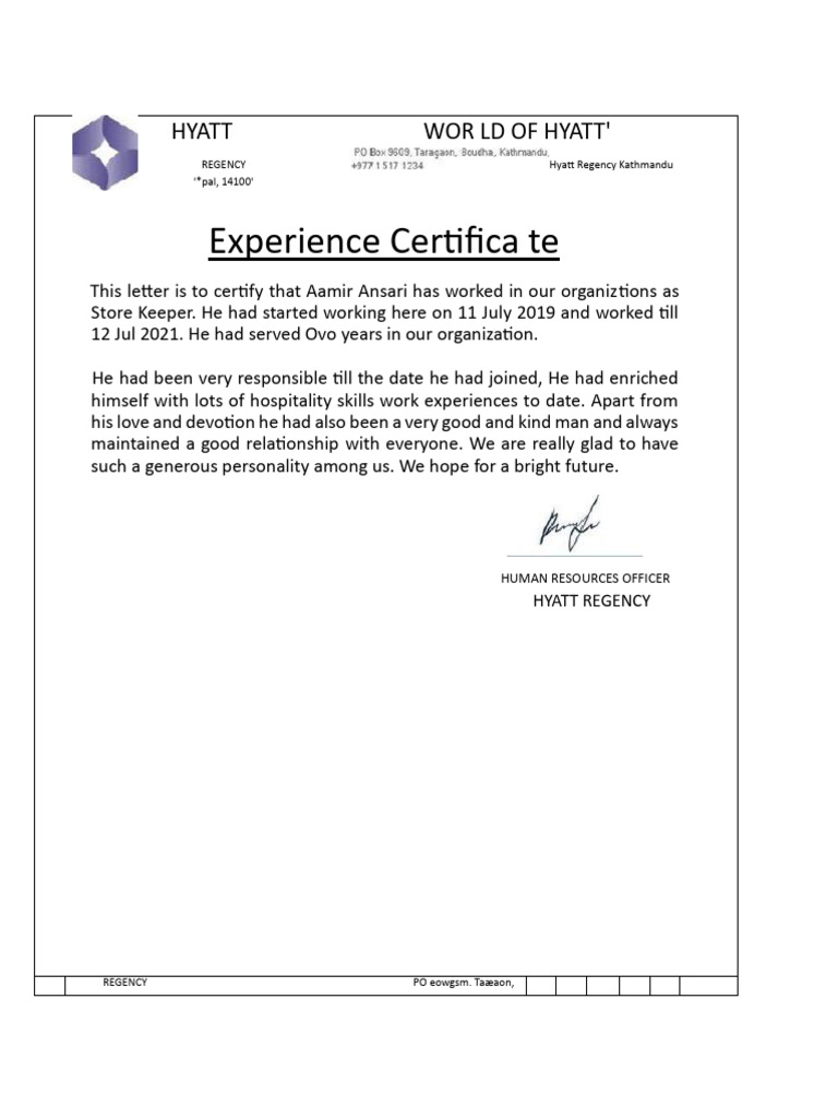 Store Keeper Experience Certificate | PDF