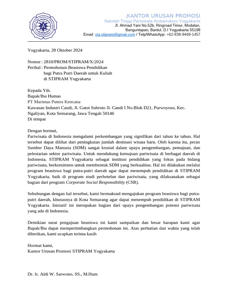 Surat Pengantar Proposal | PDF