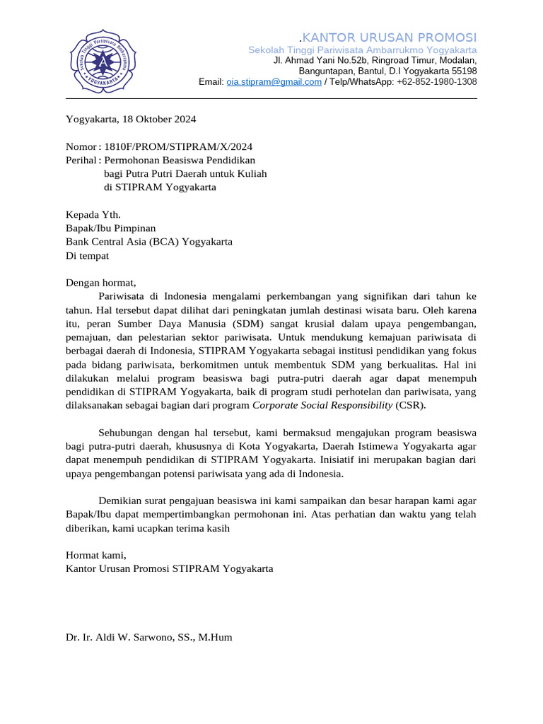 Surat Pengantar Proposal_BCA | PDF