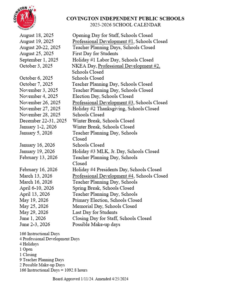 2025 2026AmendedOfficialSchoolCalendarBAP1 11 24 - Amended42524 | PDF