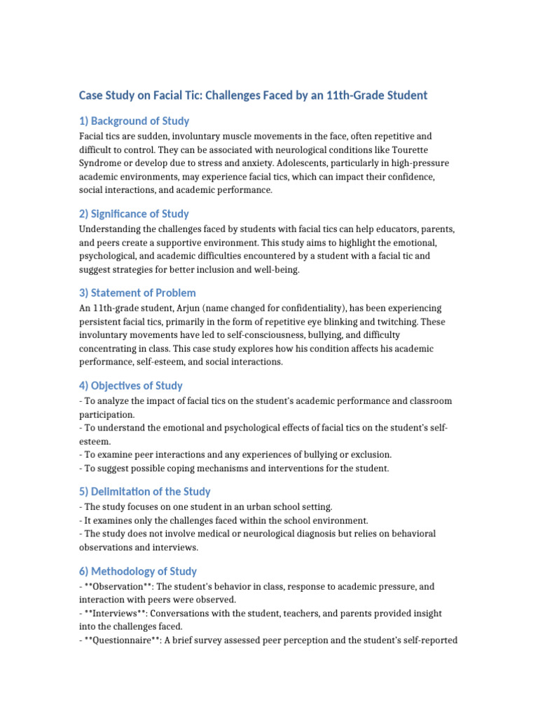 Case_Study_on_Facial_Tic | PDF | Mental Health | Behavioural Sciences