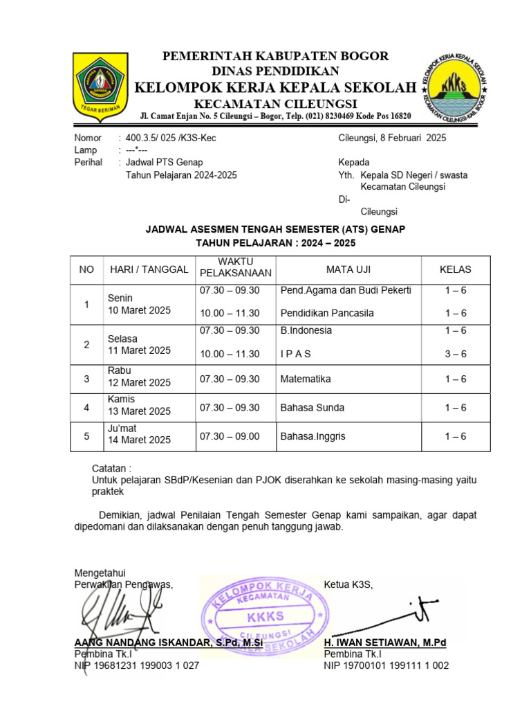 Jadwal ATS Genap 2025 | PDF