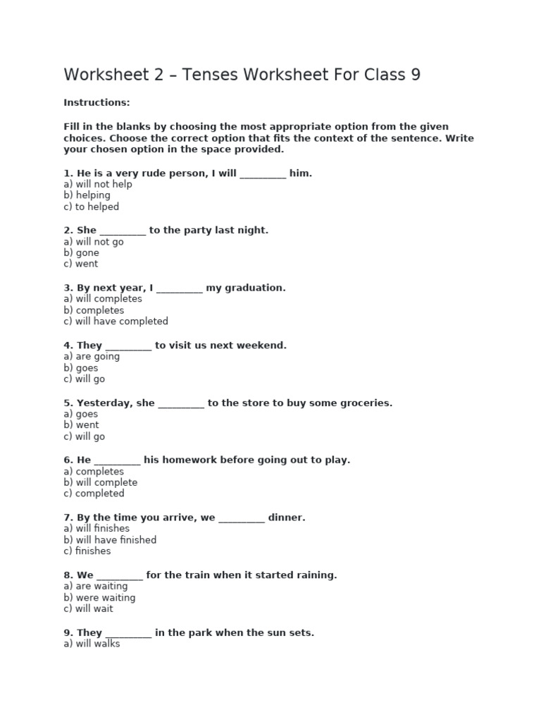 Worksheet 2 Tenses | PDF