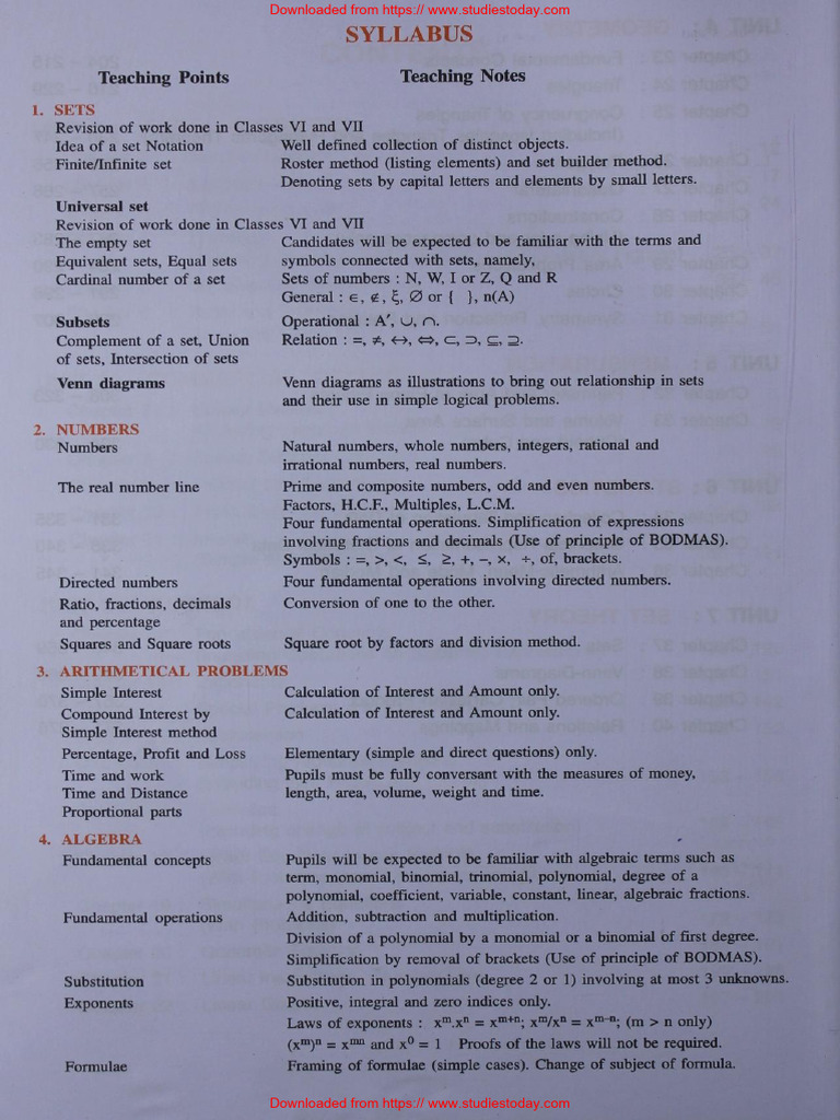ICSE Class 8 Maths Syllabus | PDF