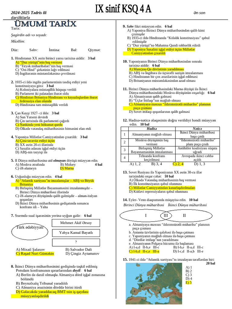 IX sinif ümumi tarix ksq 4 A+ | PDF